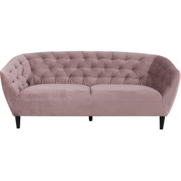 ACTONA GROUP 3-Sitzer Ria Couch, Sofa, Samtstoff, Massivholz-Beine, Taschenfederkern, Tufting, mit Armlehnen, rot