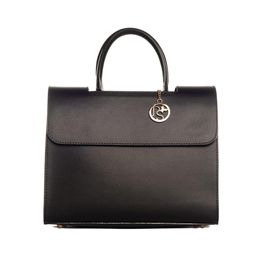 Pia Sassi Leder-Henkeltasche "Monte Rosa" in Schwarz - (B)30 x (H)23 x (T)13 cm