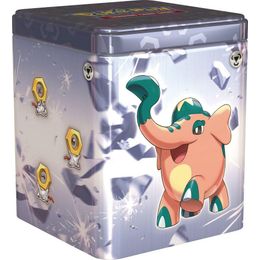 POKÉMON Sammelkarte Pokemon Stapel-Tin-Box Metall (3 Boosterpacks & 2 Stickerbögen)