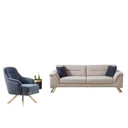 JVmoebel Wohnzimmer-Set Wohnzimmer 3-Sitzer Designer Sessel Luxuriöse Polster Textil Garnitur
