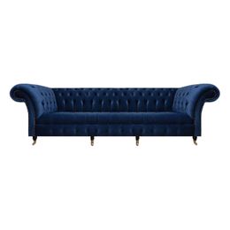 JVmoebel 4-Sitzer Wohnzimmer Sofa Viersitzer Couch Polstermöbel Blau Luxus Chesterfield