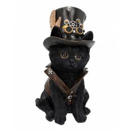Horror-Shop Dekofigur Schwarze Steampunk Katze mit Zahnrad Zylinder 18
