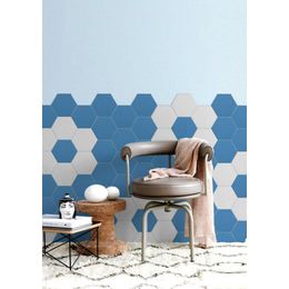 Mosani Wandfliese Selbstklebende Hexagon Vinyl Fliese blau matt Wanddeko
