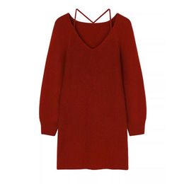 KIKI A-Linien-Kleid Roter Retro-Pullover mit V-Ausschnitt