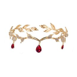 SOTOR Diadem Gold Kristall Hochzeit Krone Tiara Vintage Rot Strass Diademe (Stirnband Schöne Mode Hochzeit Braut Stirnband