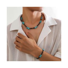 KIKI Charm-Ketten-Set Böhmische Kokosnussschale türkisfarbenes Halsketten-Armband chenperlen