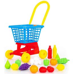 Polesie Spiel-Einkaufswagen Einkaufswagen mit Spiellebensmittel Kaufladen Supermarkt Zubehör +3J