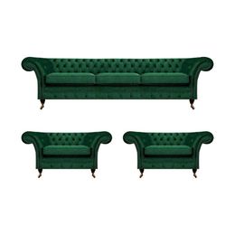 JVmoebel Wohnzimmer-Set Grün Möbel Wohnzimmer Polstermöbel Chesterfield Set 3tlg 3+1+1