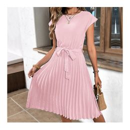 AFAZ New Trading UG Sommerkleid Damen Elegant Cocktailkleid Plissee Midikleid Casual A-Linien Kleid (Faltenrock mit Gürtel Elegantes schlichtes Kleid) Einfarbiges