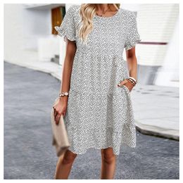 AFAZ New Trading UG Sommerkleid Lässiges Resort-bedrucktes Kleid Frühlings- und Sommertemperament Lockere lange Röcke für Damen