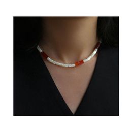 KIKI Charm-Kette Muschel-rote Achat-Perlen-Halskette fürDamen trendige Stapel-Halskette