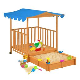 vidaXL Spielhaus Kinderspielhaus mit Sandkasten Tannenholz Blau UV50