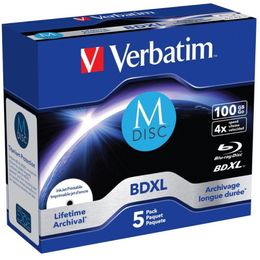 Verbatim Blu-ray-Rohling 5 Rohlinge M-Disc Blu-ray BD-R XL full printable 100GB 4x Jewelcase