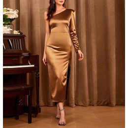 AFAZ New Trading UG Abendkleid One-Shoulder-Langarmkleid mit hoher Taille