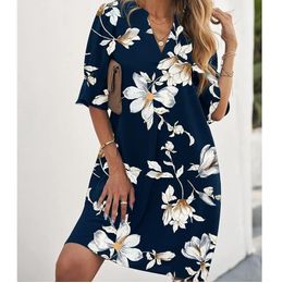 AFAZ New Trading UG Sommerkleid Frauen V-Ausschnitt Halbarm Hemdkleid Elegant Sommer Casual Midikleid