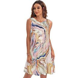 ZWY Off-Shoulder-Kleid Sommer Frauen Strand Print T-Shirt Kleid ärmellos Tasche langes Kleid