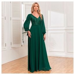 jalleria Dirndl Chiffon-Langarmkleid mit V-Ausschnitt Abendkleid langes Kleid