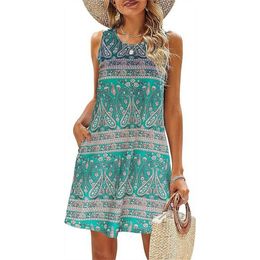 AFAZ New Trading UG Sommerkleid Sommerkleider Damen Ärmellos Blumen Strandkleid Boho Tank Kleid (Eleganter langer Rock für Damen) Damen bedrucktes
