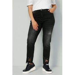 MIAMODA Regular-fit-Jeans Jeans Slim Fit Saum mit Spitze und Ziernieten