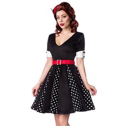 Belsira A-Linien-Kleid 50er Jahre Pin Up Rockabilly Kleid mit V-Ausschnitt Jersey Tanzkleid Retrokleid Godet-Minikleid