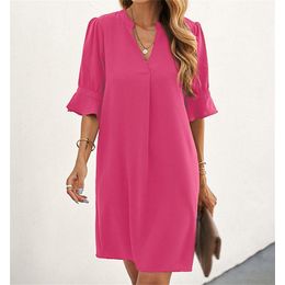AFAZ New Trading UG Sommerkleid Frauen V-Ausschnitt Halbarm Hemdkleid Elegant Sommer Casual Einfarbig Kurzes Kleid