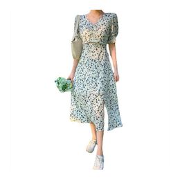 AFAZ New Trading UG Sommerkleid Damen Sommer V-Ausschnitt Kurzarm Blumenkleid Strand Maxi Kleid (Hochwertiges