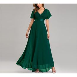 AFAZ New Trading UG Abendkleid Frühlings- und Sommerkleid mit V-Ausschnitt und Glockenärmeln Bankett-Brautjungfer-Abendkleid in Übergröße