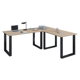 Vcm Eck-Schreibtisch "Lona" 160x160x50 U-Füße Sonoma-Eiche/Schwarz