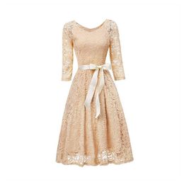 AFAZ New Trading UG Spitzenkleid Damen Vintage Brautjungfernkleider für Hochzeit Knielang Spitzenkleid Cocktailkleid Ballkleid