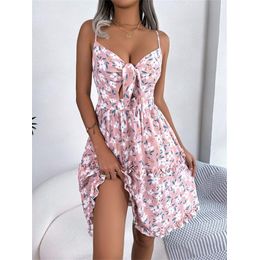 RUZU UG Dirndl Kleid Frühling und Sommer lässig Blumen Schleife Pilz Träger