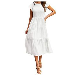 AFAZ New Trading UG Sommerkleid Gerafftes Swingkleid mit Rüschenärmeln Lockere lange Röcke für Damen