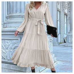 AFAZ New Trading UG Sommerkleid Herbst und Winter neues langärmliges Plissee-Mosaikkleid Lockere lange Röcke für Damen