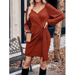 AFAZ New Trading UG Dirndl Damen kleid Etui-Kleid Taillenschnürung V-Ausschnitt Freizeitkleider Einfarbiges Damenkleid mit V-Ausschnitt und gebundener Taille