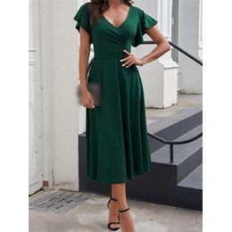 AFAZ New Trading UG Dirndl Elegantes Kleid mit V-Ausschnitt und Rüschenärmeln für Damen Einfarbiger