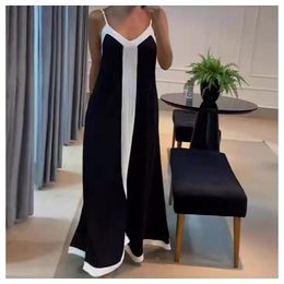 AFAZ New Trading UG Sommerkleid Elegantes langes Strapskleid mit V-Ausschnitt in Kontrastfarbe
