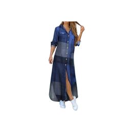 TZTA Trading UG Hemdblusenkleid Frauen-Outfit Mode lässig locker sexy Langarm Tasche Shirt bedruckt Kleider