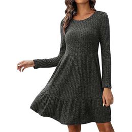 KIKI A-Linien-Kleid Kleider für Damen Langarm Pullover Kleid Frauen Rundhalsausschnitt