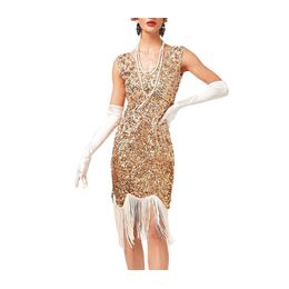 AFAZ New Trading UG Abendkleid Damen 1920er Jahre V-Ausschnitt Pailletten Fransen Kleid Cocktailkleid Partykleid 20er Jahre Kostüm Abschlussballkleid
