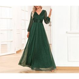 AFAZ New Trading UG Abendkleid Damen Abendkleider Elegant für Hochzeit Glitzer Cocktailkleid Knielang A-Line Dünner Langarm Festliche Kleid mit Gürtel