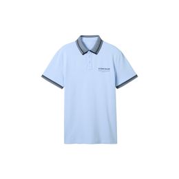 Tom Tailor Herren Poloshirt mit Logo Print, blau, Uni, Gr. XXXL