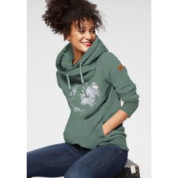 Ragwear Sweater GRIPY BUTTON WORLD O Kapuzensweatshirt mit Statement-Front-Print, grün