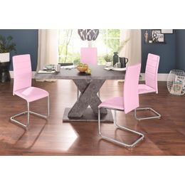 Essgruppe Inosign Sitzmöbel-Sets pink (zement, optik, pink) Essgruppen mit 4 Stühlen und Tisch in Zement-Optik