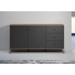 Sideboard Places of Style "Molveno" Sideboards Gr. B/H/T: 183 cm x 76 cm x 40 cm, 3, schwarz (eiche kraft gold melamin, graphite tiefzieh) Sideboards