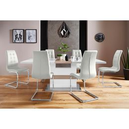Essgruppe Inosign "Perez/Lola" Sitzmöbel-Sets weiß (weiß hochglanz, grau) Essgruppen mit 4 Stühlen, Tisch ausziehbar, Breite 160-200 cm