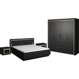 Schlafzimmer-Set LEONIQUE "Arno" Schlafzimmermöbel-Sets Gr. H/T: 100 cm x 200 cm, B: 180 cm, schwarz (schwarz matt) Komplett Schlafzimmer