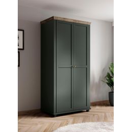 Drehtürenschrank Helvetia "Evora" Schränke Gr. B/H/T: 108 cm x 216 cm x 62 cm, grün-lefkas eiche/grün, 2 St., bunt (grün, lefkas eiche, grün) Drehtürenschränke