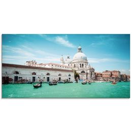 Glasbild Artland "Venedig Santa Maria della Salute I" Bilder Gr. B/H: 100 cm x 50 cm, Glasbild Italien Querformat, 1 St., blau Glasbilder