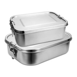 VINGO Edelstahl Brotdose,Nachhaltige Lunchbox für Büro Schule Picknick,800ml+1400ml - Silber