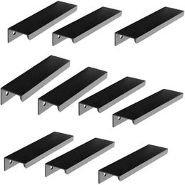 Set mit 10 schwarzen Möbelgriffen – unsichtbare Griffe aus mattierter Aluminiumlegierung, Mittenabstand 96 mm