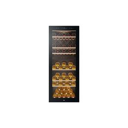 Haier HWS77GDAU1 Gekühlter Weinkühlschrank, 77 Flaschen, LED-Beleuchtung und Anti-UV-Glas, Holzablagen, 49,7 x 58,5 x 127 cm, Klasse g, Farbe schwarz